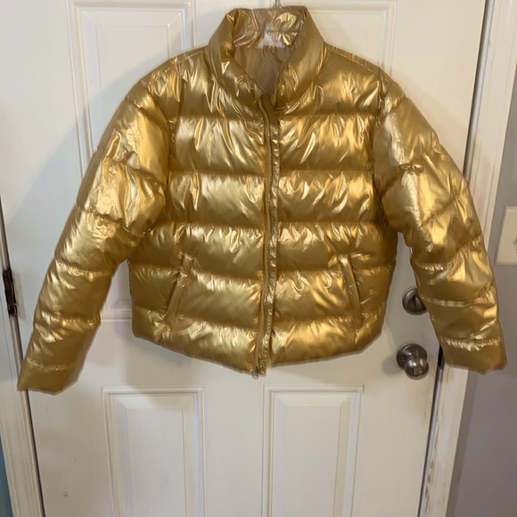 Jackets & Coats | Metallic Gold Cropped Bubble Bomber Coat Jacket ...